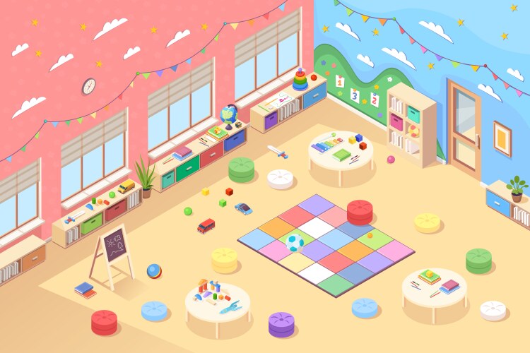 Kindergarten constructor isometric elements set Vector Image