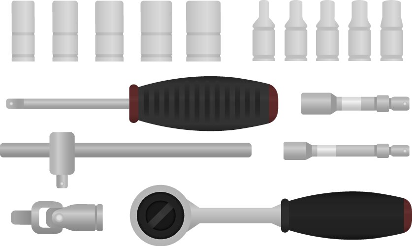 Ratchet and socket icon set contour Royalty Free Vector