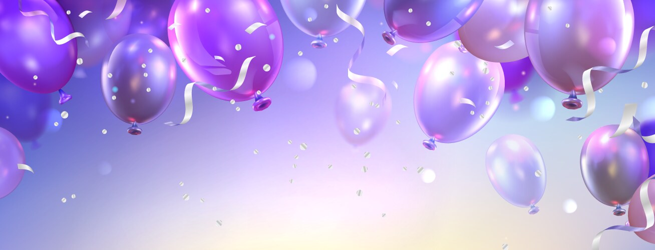 3d purple happy birthday party balloon background Vector Image