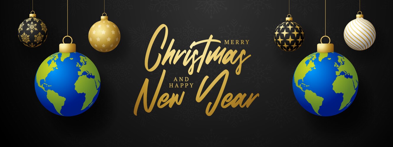 Planet earth christmas ball card merry Royalty Free Vector