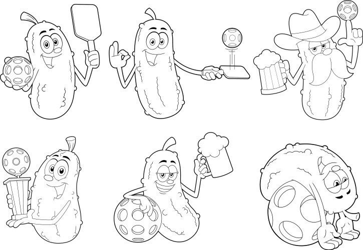 Outlined pickle cartoon characters Royalty Free Vector Image
