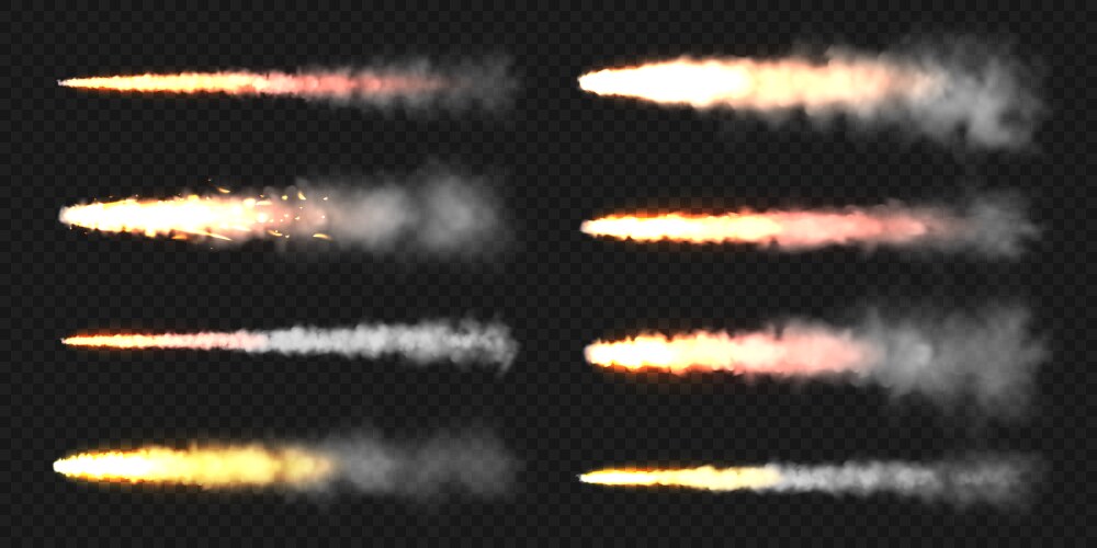 Missile effect rocket launch fire trail with smoke