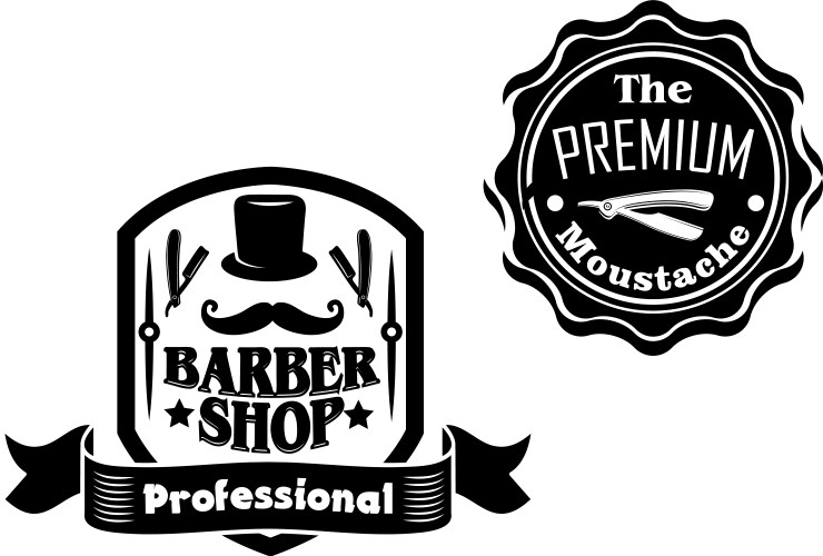 Barber shop monochrome set stickers Royalty Free Vector