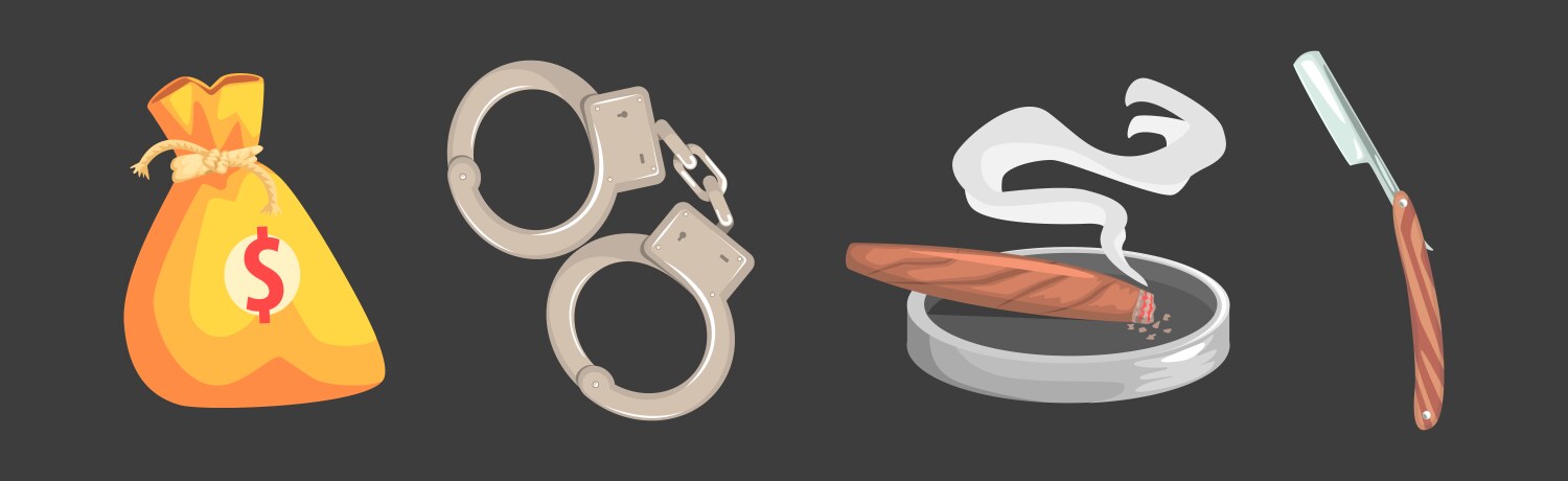 Gangster and mafia object stuff set Royalty Free Vector