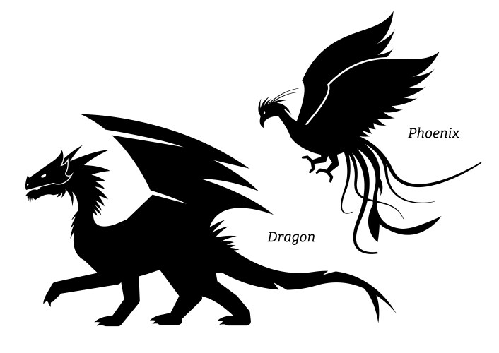 Fantastic creatures phoenix dragon hybrid animals Vector Image