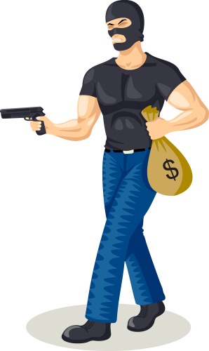 Cartoon bank robber in black mask Royalty Free Vector Image