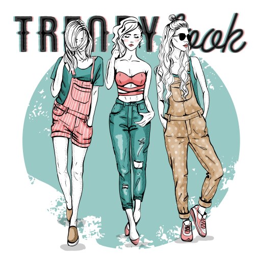Set with trendy girls Royalty Free Vector Image