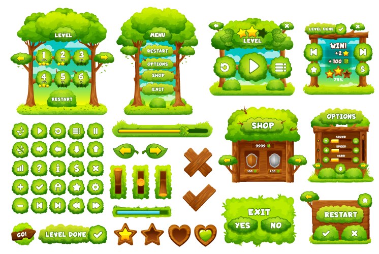 Wooden button cartoon interface ui or game gui Vector Image