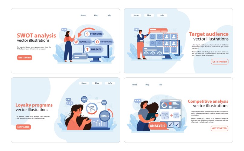 Marketing strategies set visual scenarios Vector Image