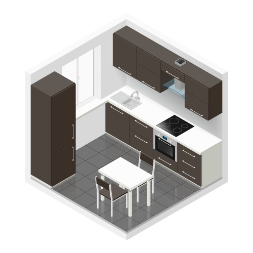 Realistic isometric kitchen Royalty Free Vector Image