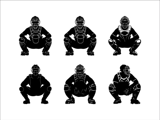 Baseball catcher silhouettes in squatting pose Vector Image