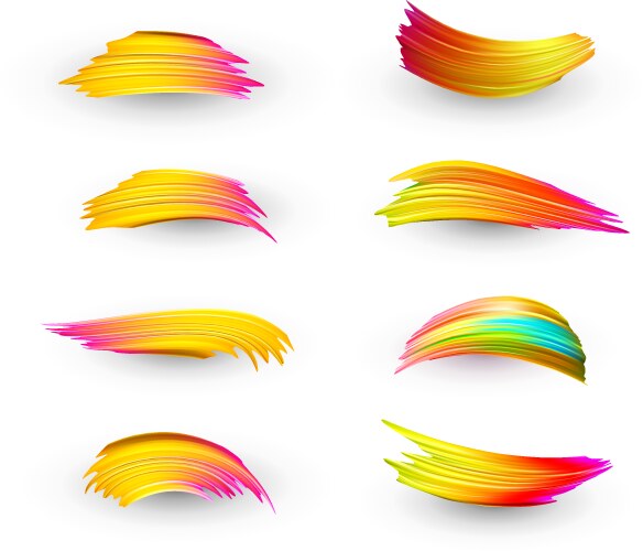 Bright gradient paint brush strokes set Royalty Free Vector