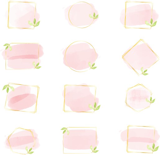 Pink and gold wet wash splash watercolor frame Vector Image