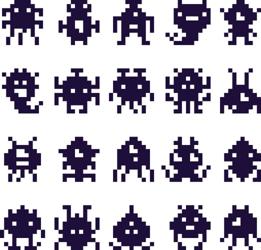 Space invaders 8bit aliens icons set Royalty Free Vector
