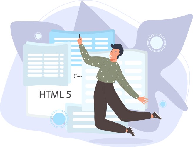 Software engineers working with computer program Vector Image