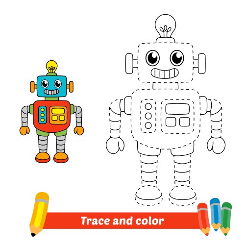 Trace and color for kids robot Royalty Free Vector Image