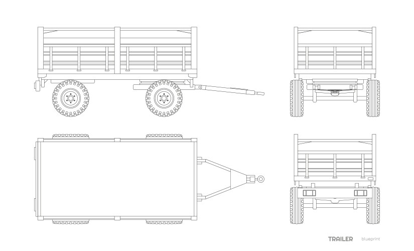 Outline isolated drawing tractor trailer Vector Image