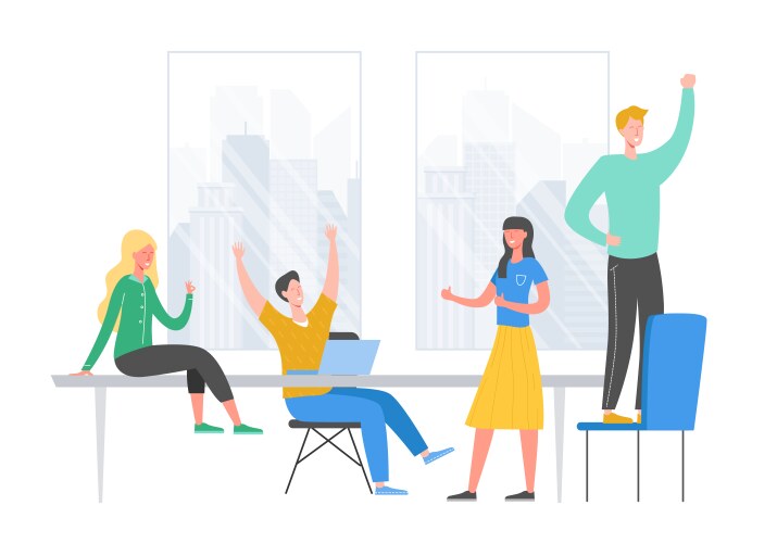 Teamwork concept happy employees group standing Vector Image