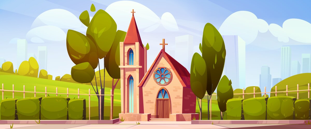 Cartoon church building landscape Royalty Free Vector Image
