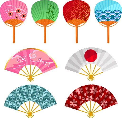 Paper fans with japanese traditional patterns Vector Image