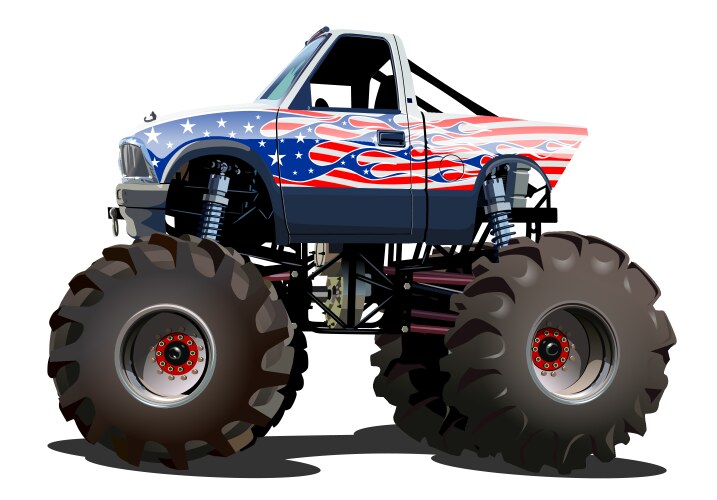 Colorful Cartoon Monster Truck Royalty Free Vector Image