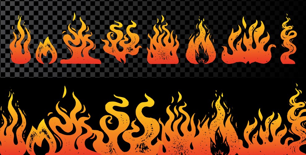 Set flame and fire in vintage style hand drawn Vector Image