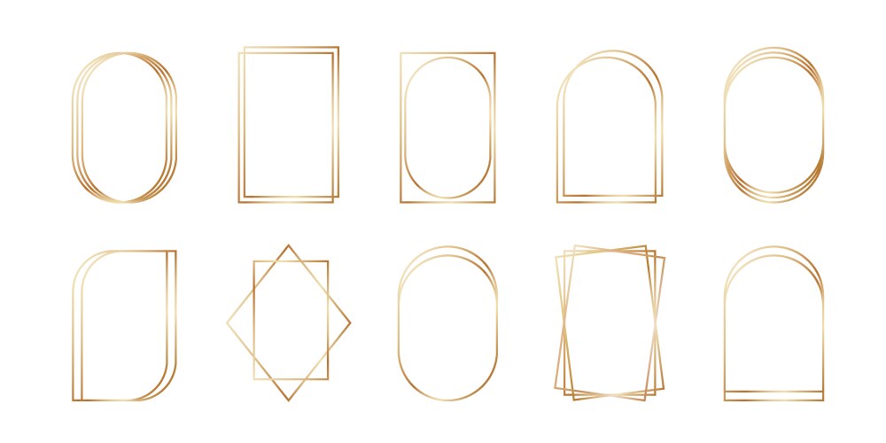 Golden thin frames set gold geometric borders Vector Image