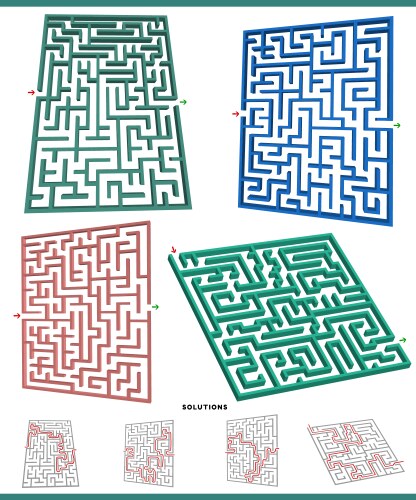 Maze leisure game graphics set with answers Vector Image