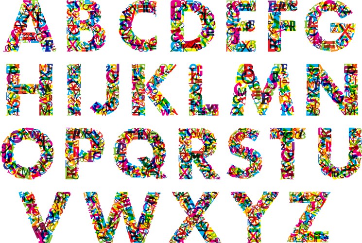 Lower case colorful spaghetti alphabet Royalty Free Vector