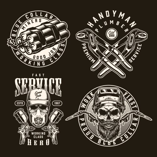 Blue collar worker vintage emblems Royalty Free Vector Image