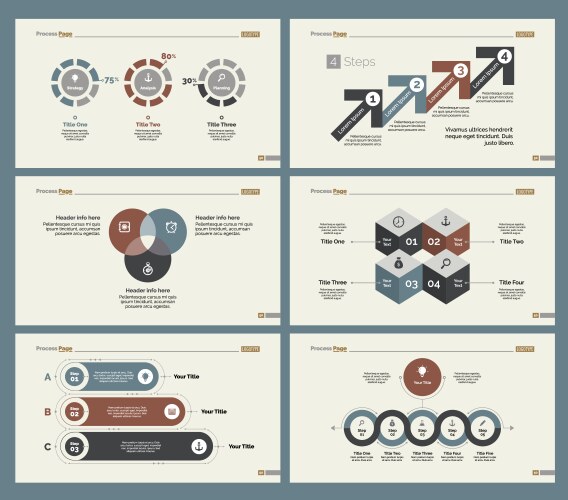 Six production charts slide templates set Vector Image