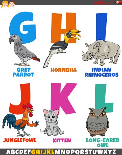 Cartoon alphabet set with funny animal characters Vector Image