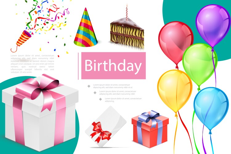 Realistic birthday party composition Royalty Free Vector