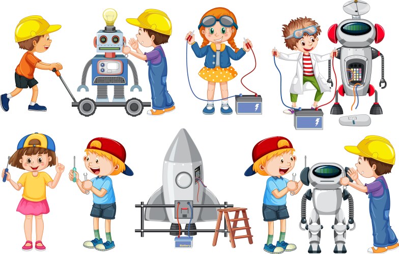 Children holding sheet of paper with icons Vector Image