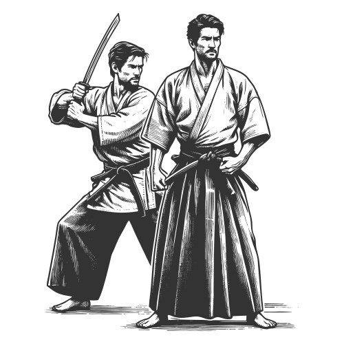 Samurai warriors traditional combat poses Vector Image