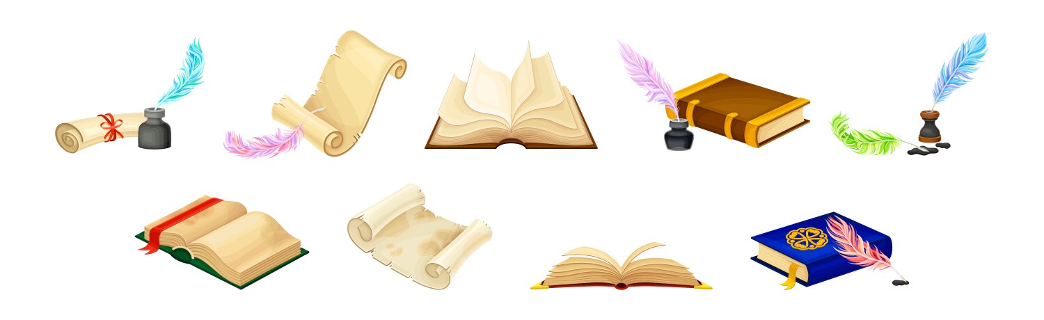 Old book in hard cover with pages and scroll Vector Image