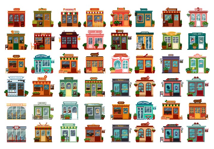 Print shop building facade in thin line exterior Vector Image