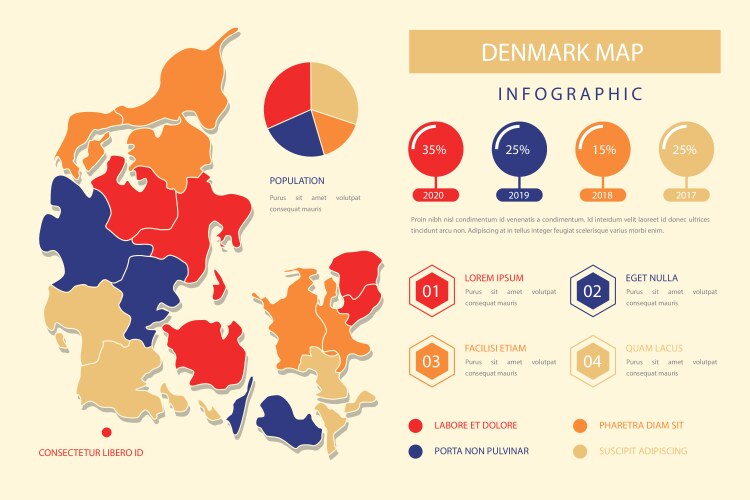 Flat design denmark map infographic Royalty Free Vector