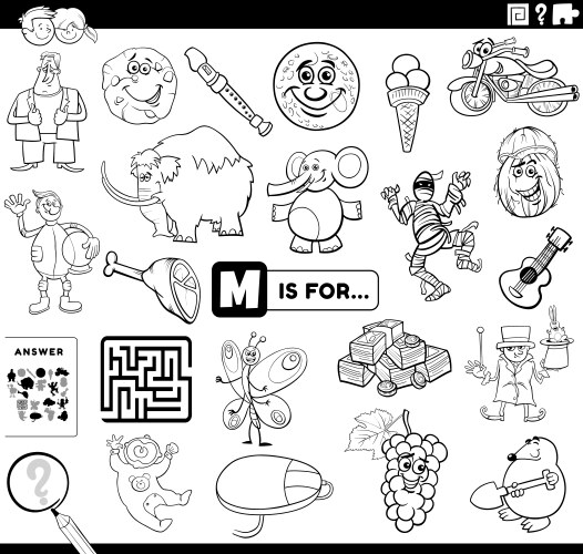Worksheet matching vocabulary pqr coloring page Vector Image