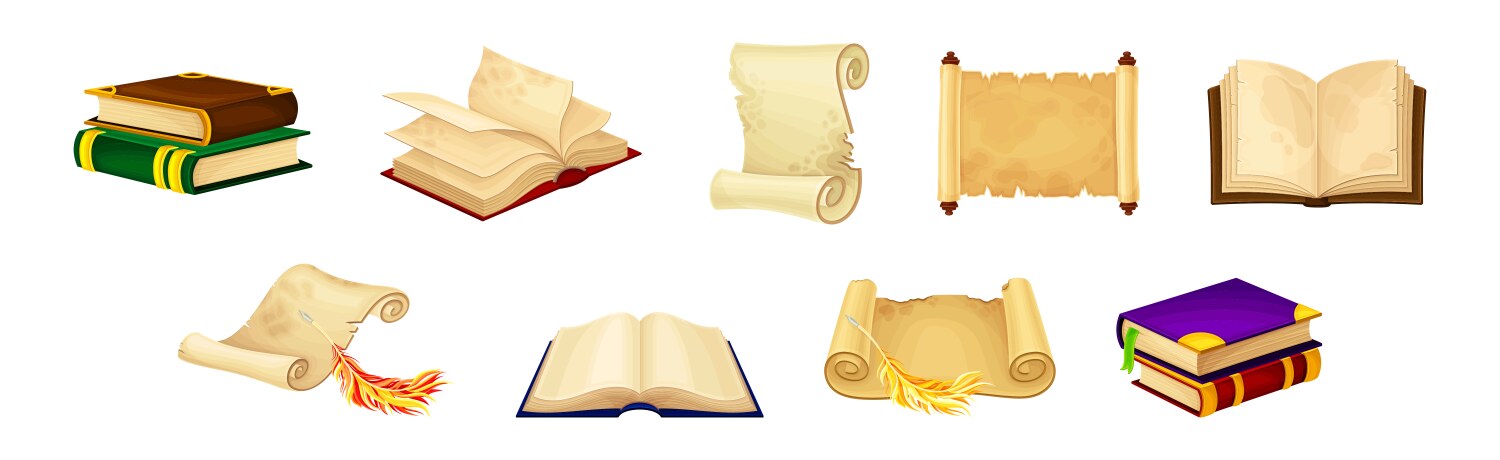 Old book in hard cover with pages and scroll Vector Image