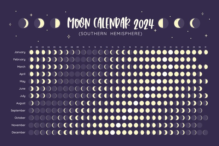 Moon phases calendar of 2024 year astrological Vector Image