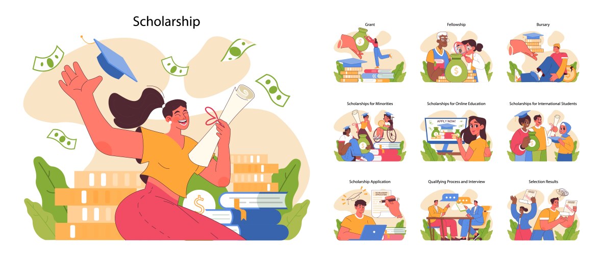 Scholarship types set flat Royalty Free Vector Image