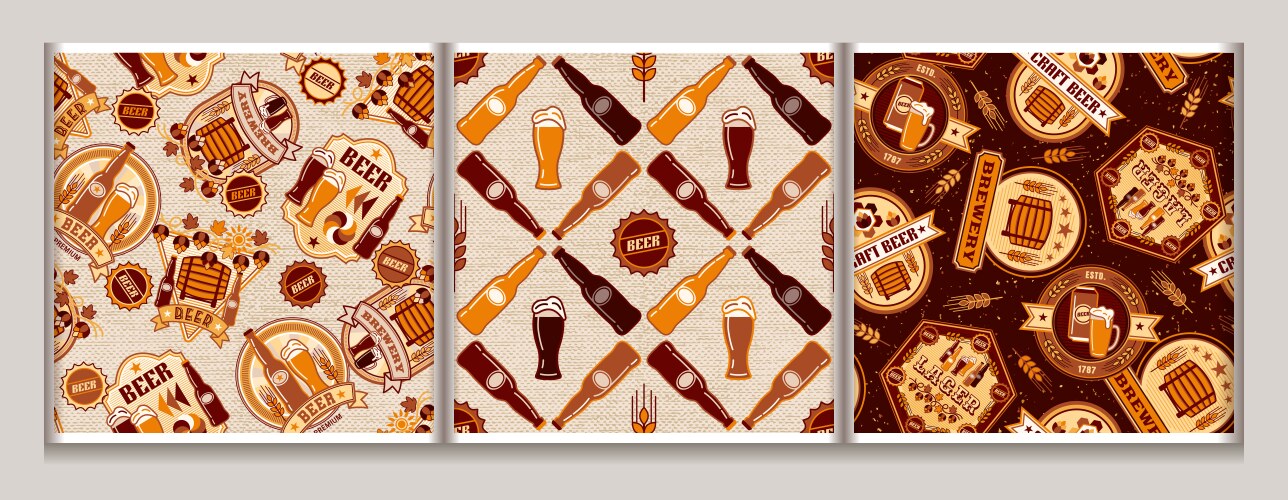 Seamless patterns with beer icons Royalty Free Vector Image