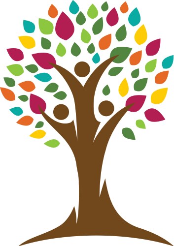 Tree hands hearts and figures logo Royalty Free Vector Image