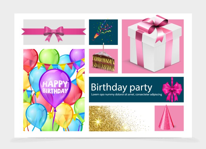 Realistic birthday party composition Royalty Free Vector