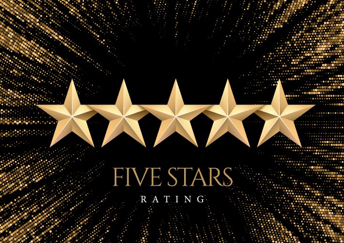 Five golden stars on red background rating rank Vector Image