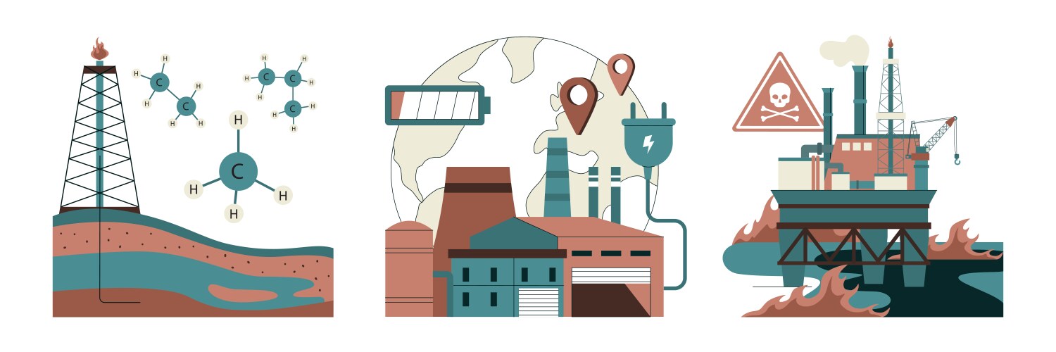 Fossil fuel resources extraction earth Royalty Free Vector