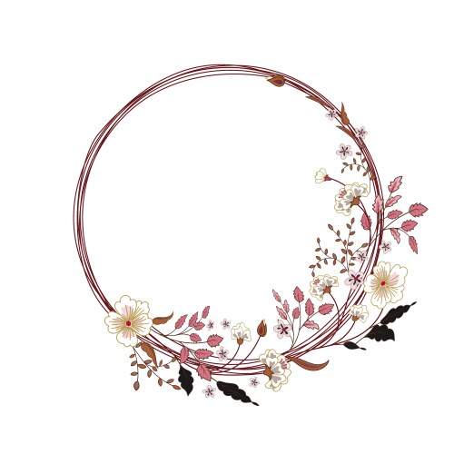 Floral round frame hand drawing design flower Vector Image