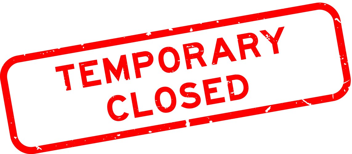 Grunge red temporily closed word hexagon rubber Vector Image