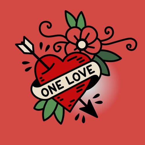 Heart one love in traditional style tattoo Vector Image